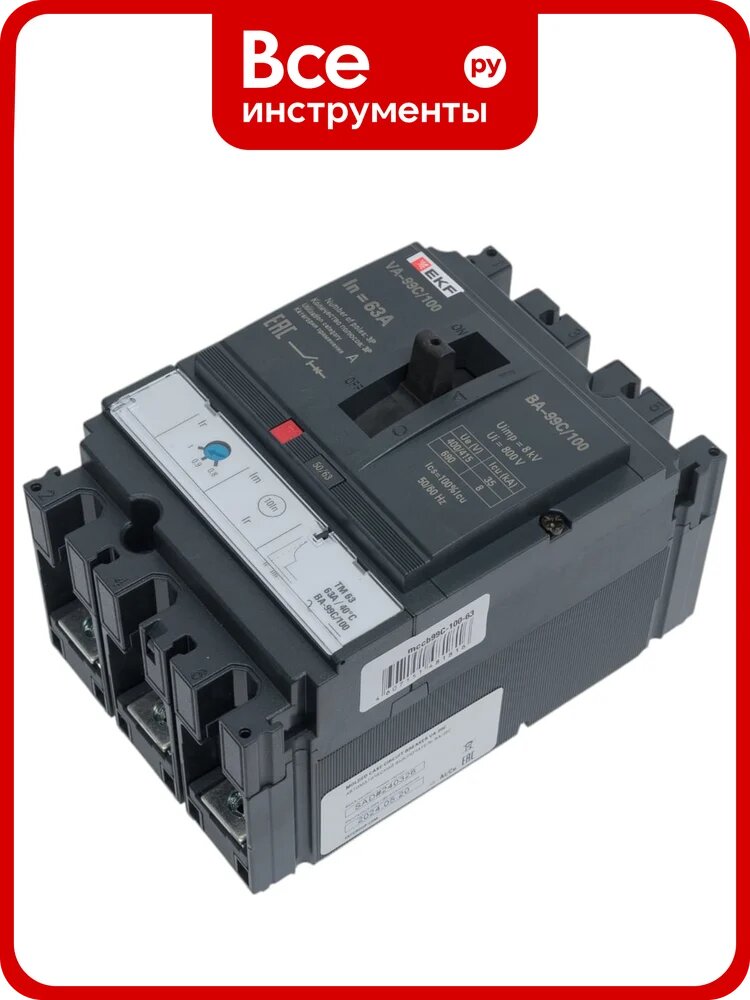 Автоматический трехполюсный выключатель EKF ВА-99C 100/63А 3P 36кА mccb99C-100-63