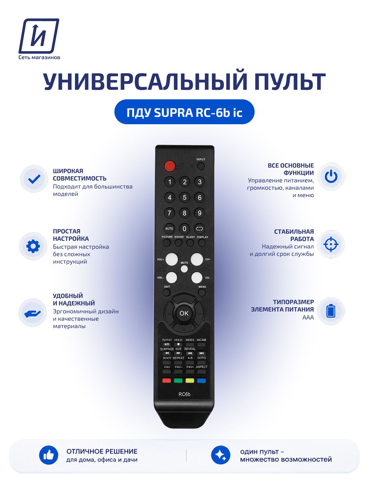 Пульт для телевизора SUPRA/FUSION RC-6b ic