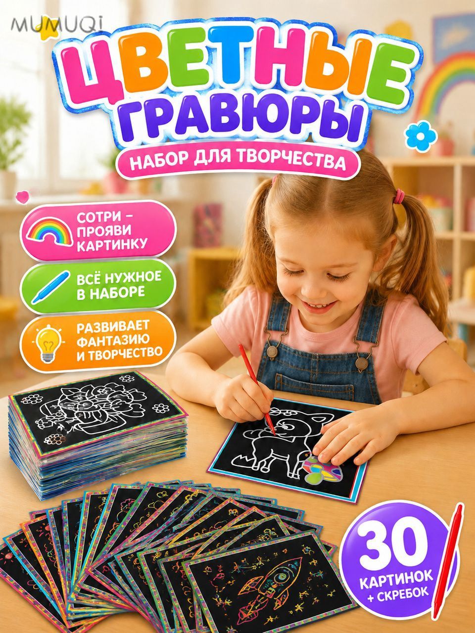 30 шт. самодельных игрушек для рисования царапинами для детей, Набор для создания гравюры