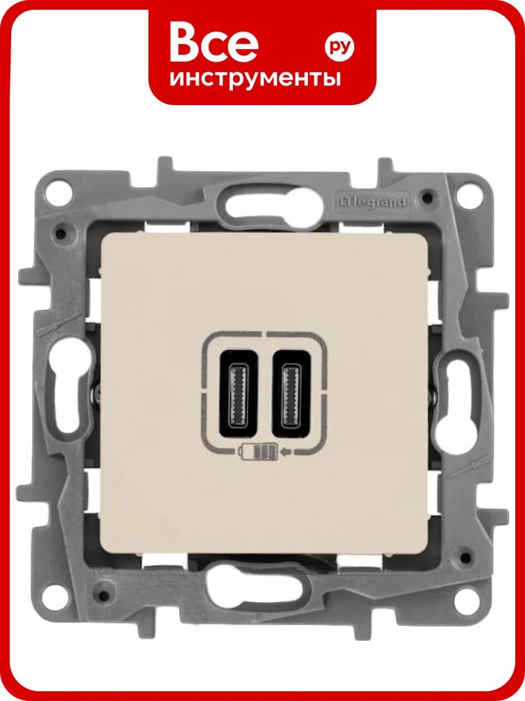Зарядное устройство Legrand Etika с двумя USB-разъемами тип C-тип C 240 В/5 В 3000 мА слоновая кость 672335