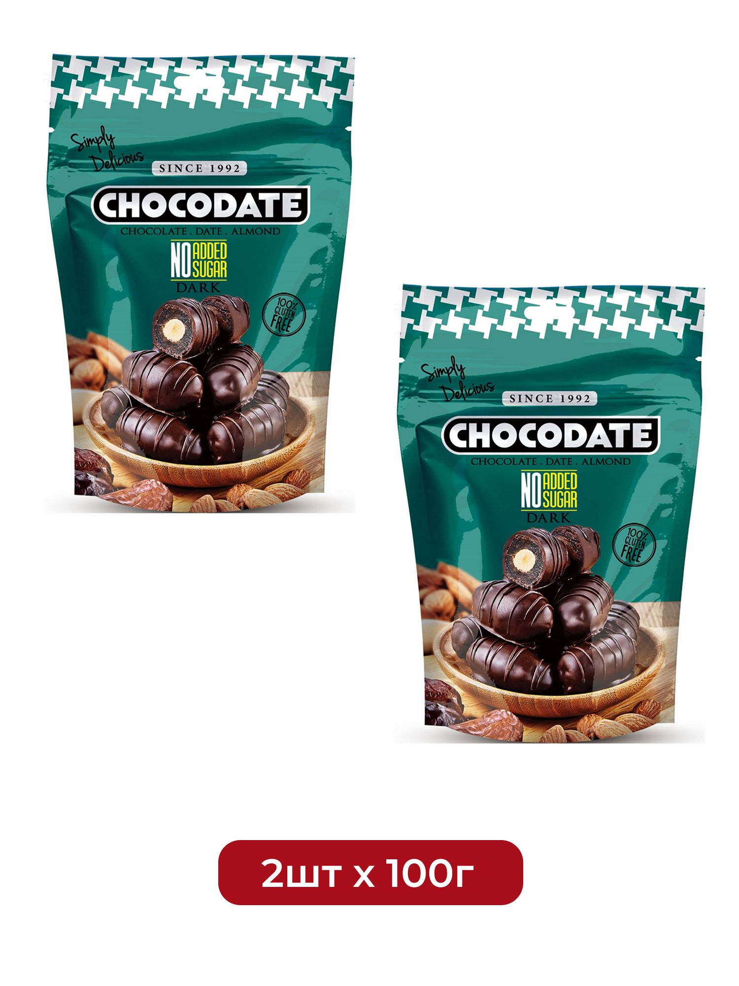 Конфеты Chocodate финики с миндалем в темном шоколаде, 100г х 2шт.