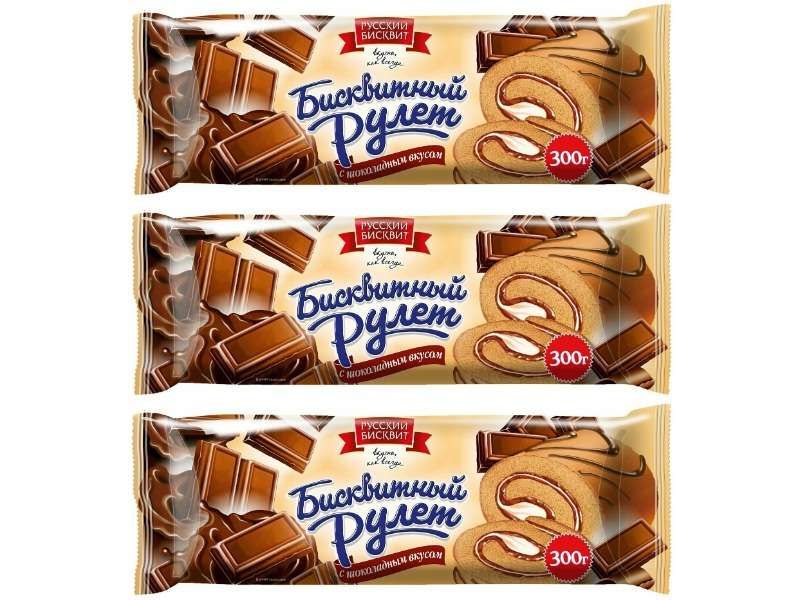 Русский Бисквит Рулет бисквитный Шоколад, 300 г, 3 шт