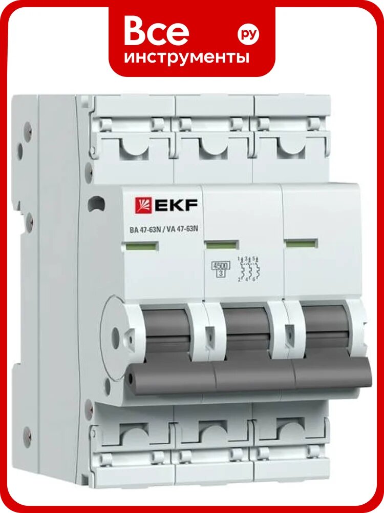 Автоматический выключатель EKF ВА 47-63N 3P 8А (C) 4,5 кА PROXIMA M634308C