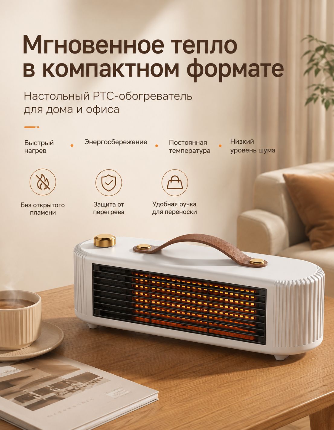 Электрический нагреватель, 800 Вт, белый, зеленый