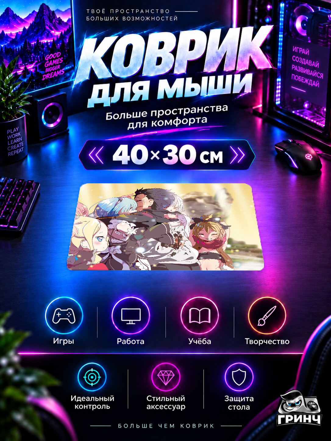 Игровой коврик для мыши 40×30 см — Re: Zero — Main Cast / Main Cast — Звёздный Эхо / Starlit Echo