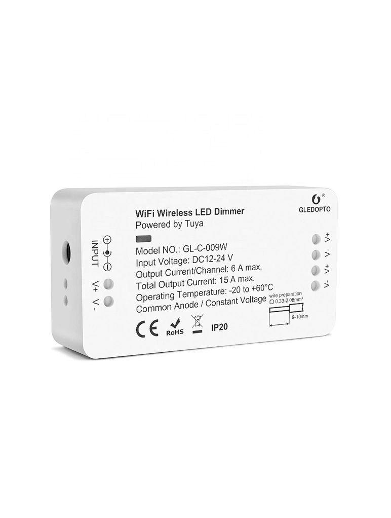 Wi-Fi диммер Gledopto GL-C-009W 12-24В 360Вт для одноцветной LED ленты, контроллер Tuya с Алисой и Google Home, управление с телефона без шлюза