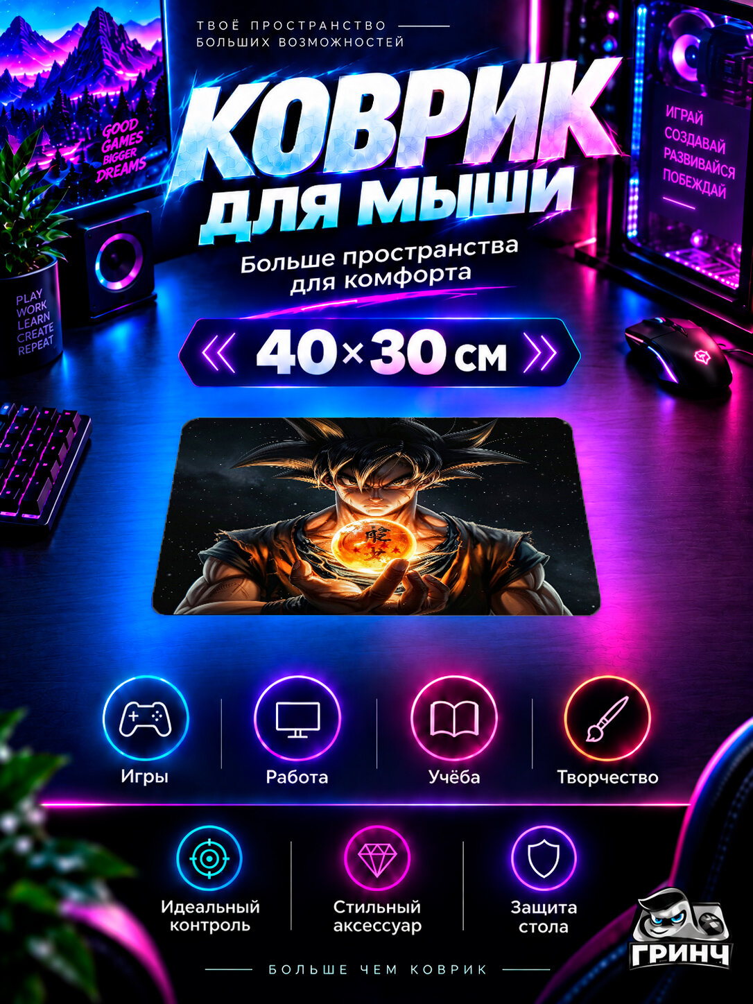 Игровой коврик для мыши 40×30 см — Dragon Ball / Драконий жемчуг — Goku Rising To Power