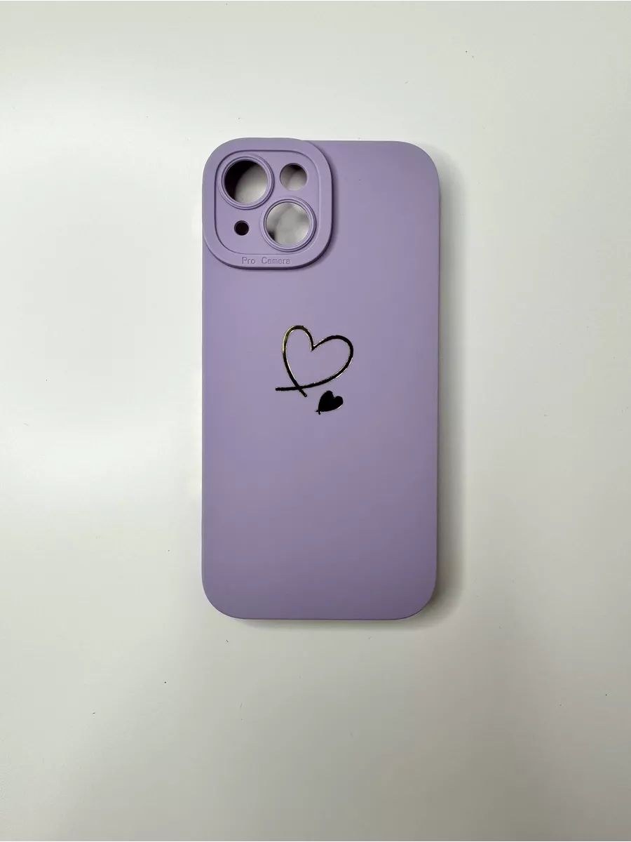 Фиолетовый Чехол-Накладка для смартфона Apple iPhone 15 с Сердечком, материал силикон, защита камеры