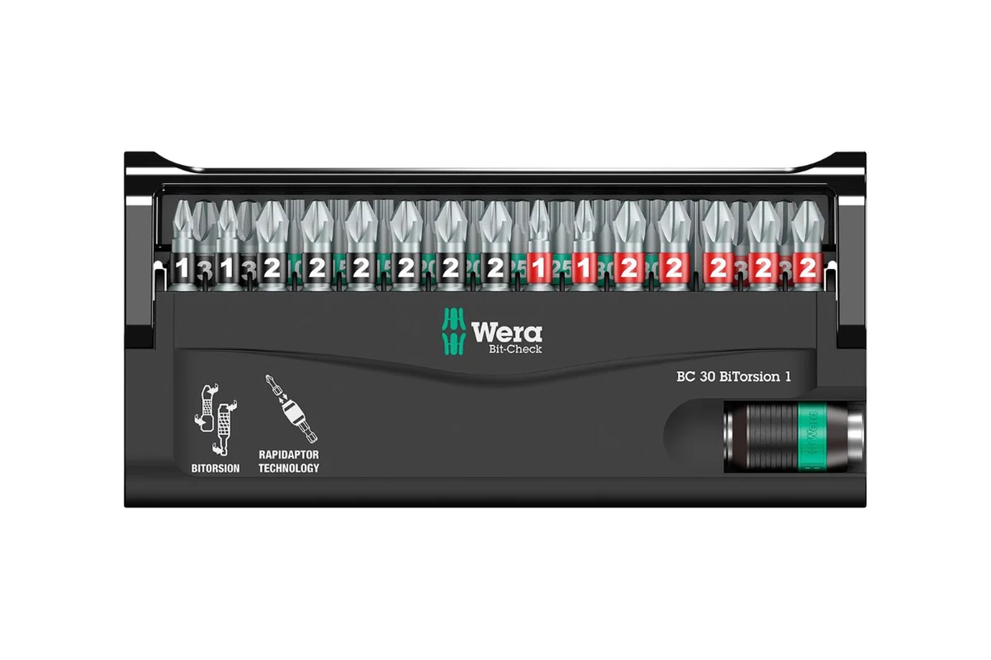 Набор бит торсионных с битодержателем Rapidaptor, 30 пр, 1/4" C6.3 Bit-Check 30 BiTorsion 1 WERA WE-057430