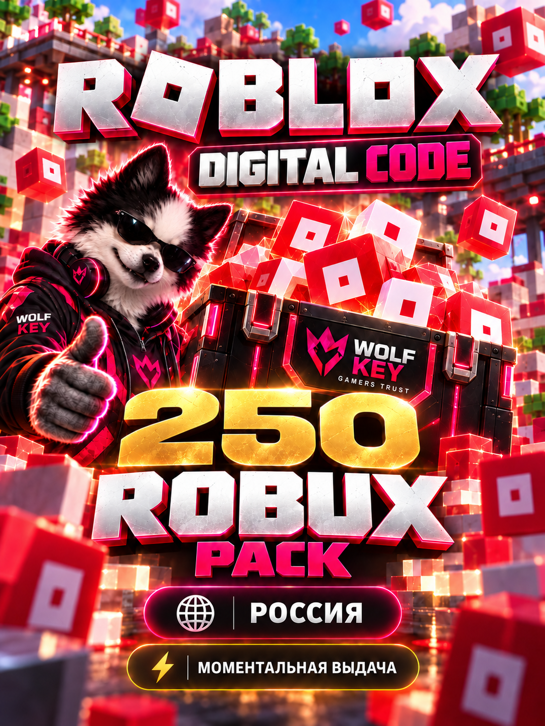 Код активации на 250 Робуксов РУС | Подарочная карта Роблокс | Пополнение счета Roblox | 250 Robux Россия