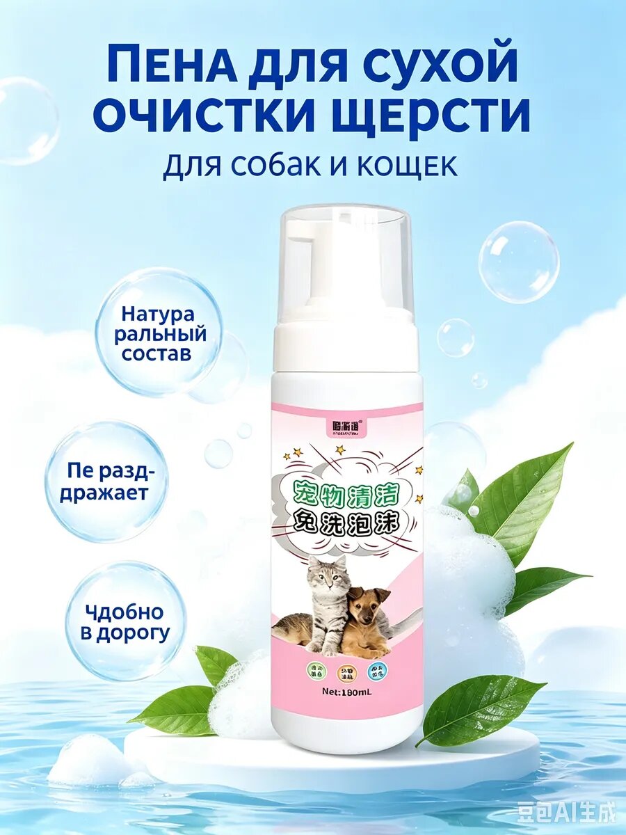 Пена без мытья для очистки шерсти кошек и собак