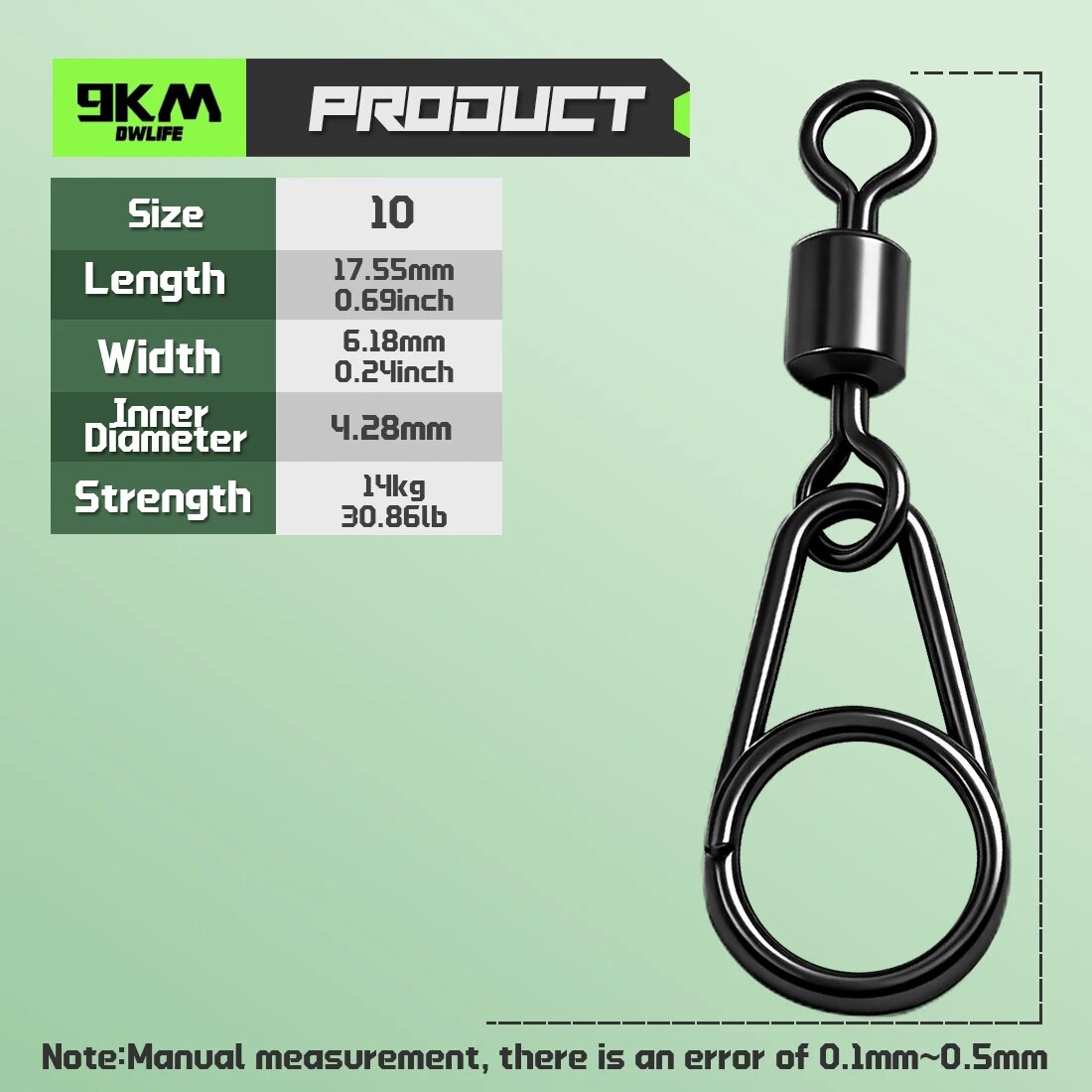 9KM Рыболовные вертлюги-карабины черные 25pcs, Size 10