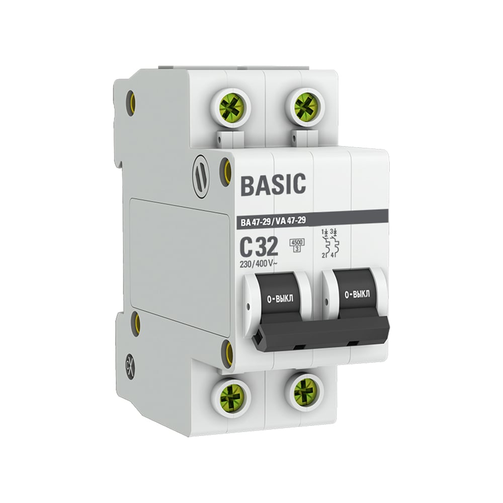 Автоматический выключатель EKF 32А С ВА 47-29 4.5кА 2P Basic mcb4729-2-32C