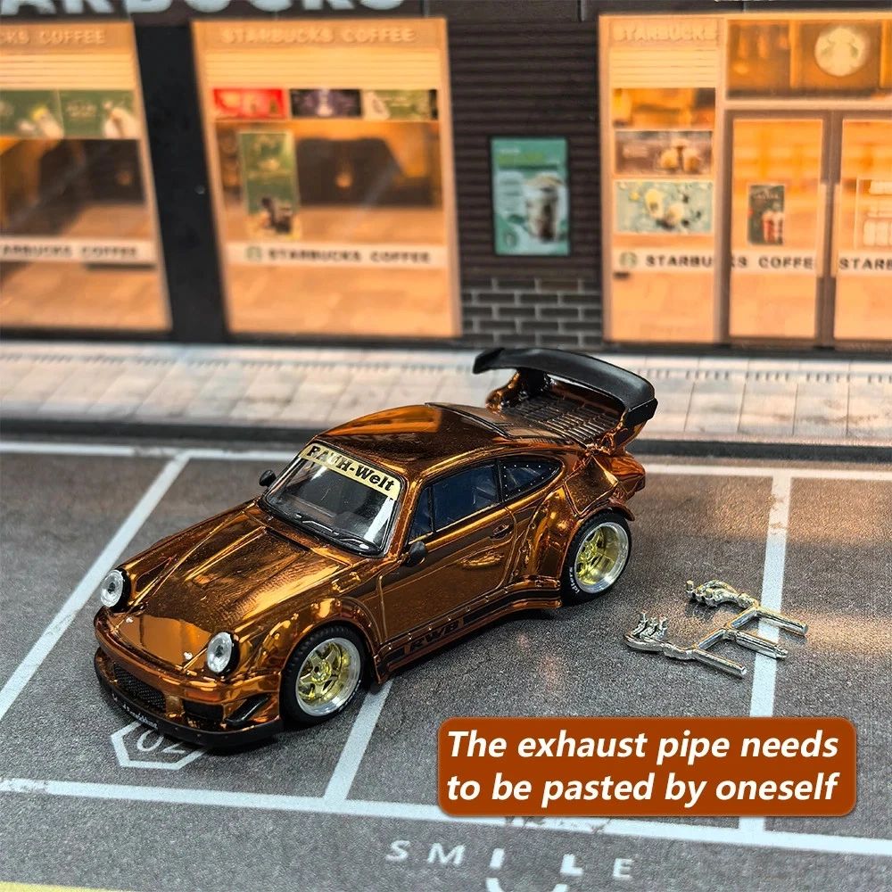 (No Packaging Box.) Коллекционная Машинка Xcartoys x Pop Race 1:64 Porsche Gold RWB 930 Rauh-Welt Diecast Car Model