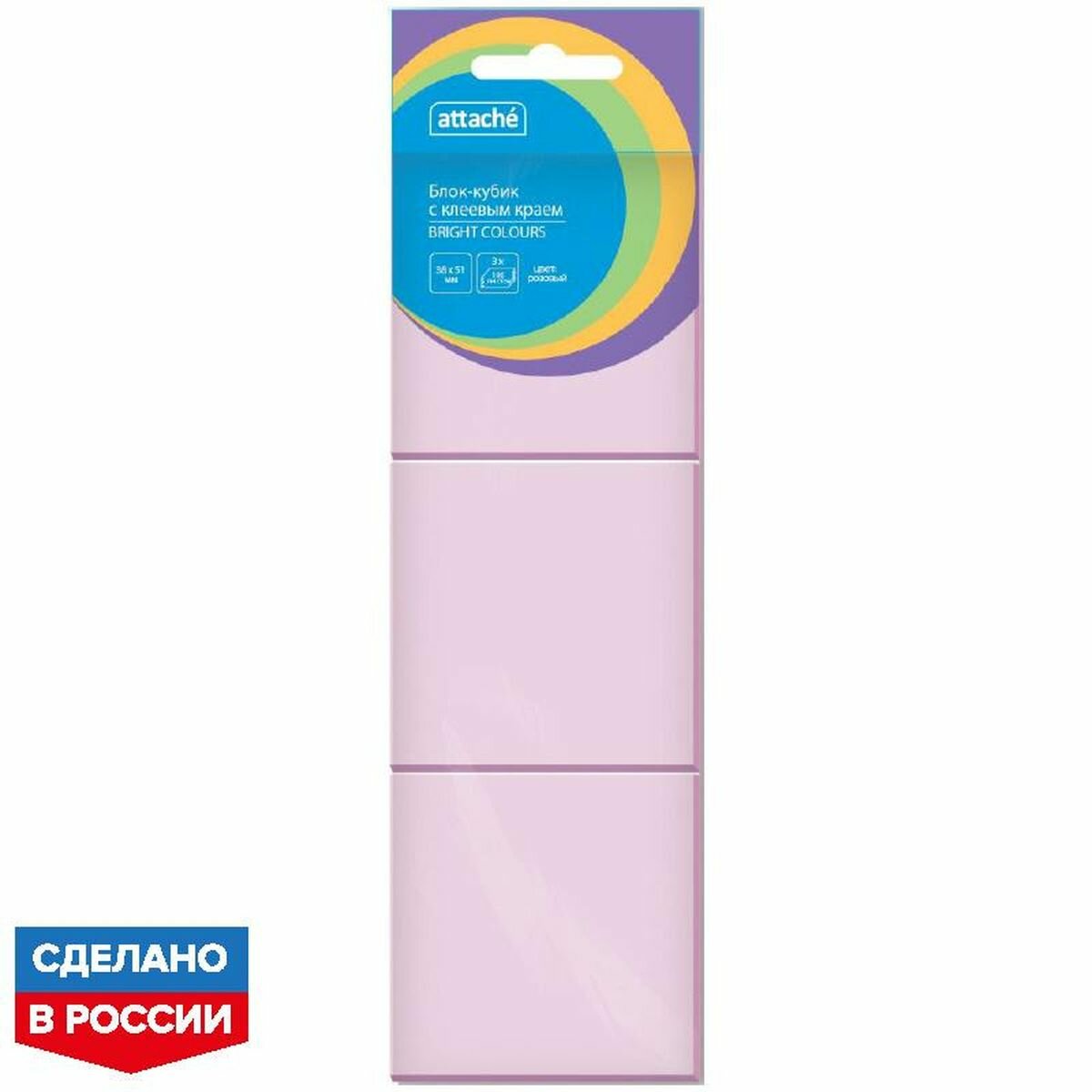 Клейкие закладки бумажные Attache Bright colours, розовый, 3 блока по 100л, 38х51мм