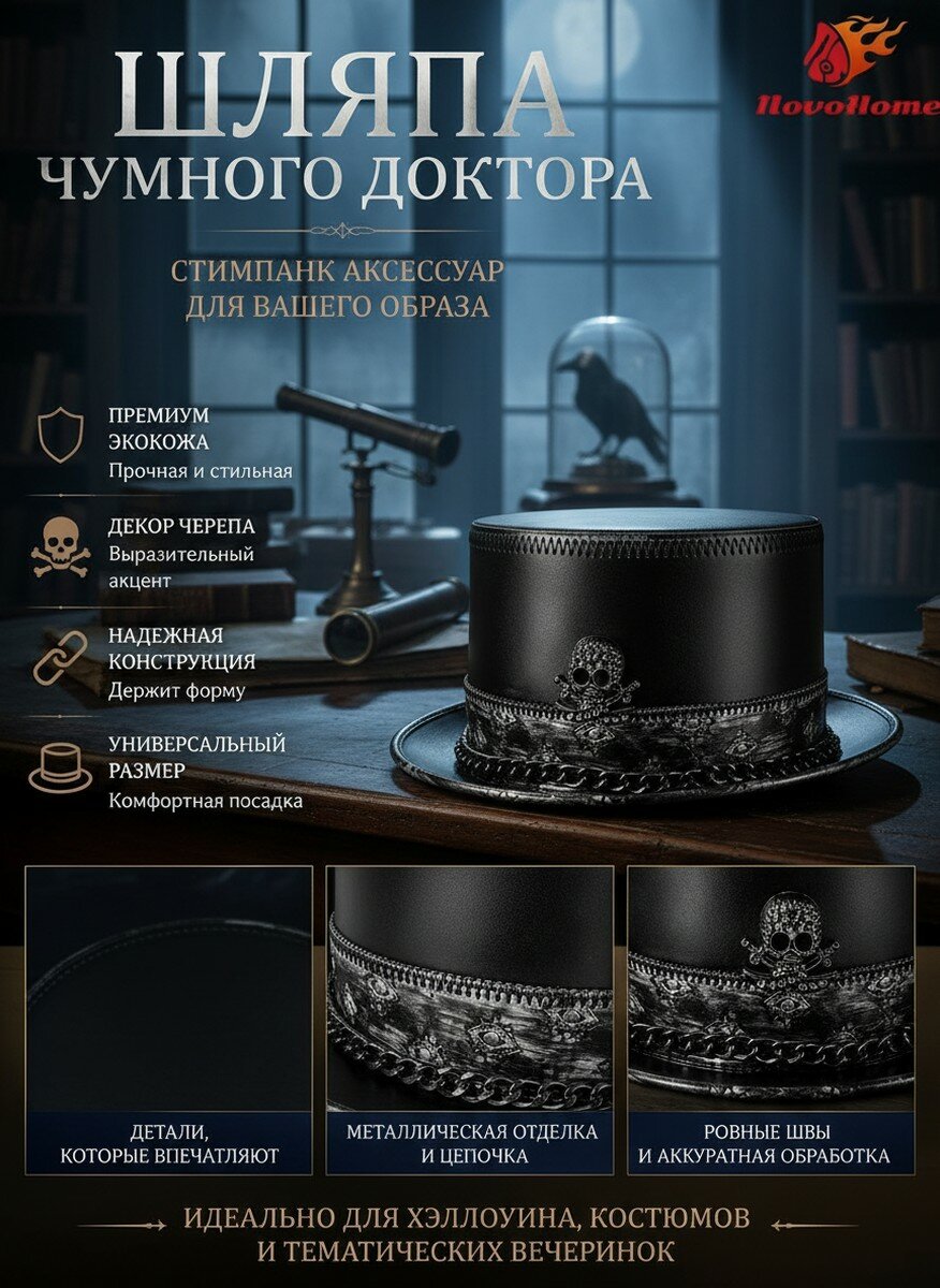 Шляпа чумного доктора для праздника и косплея, искусственная кожа