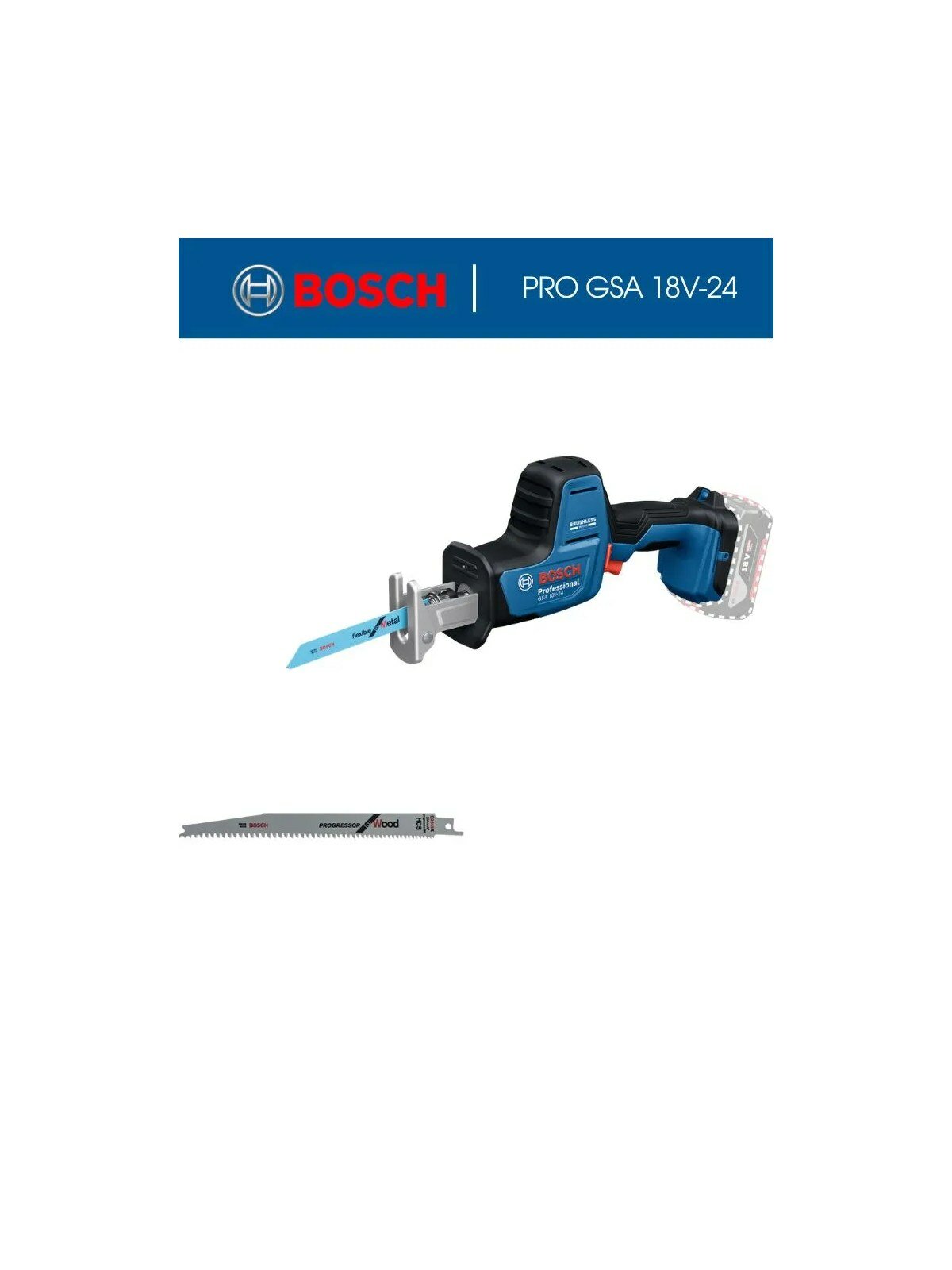 Аккумуляторная сабельная пила Bosch GSA 18V-24 Professional, Solo без аккумулятора и ЗУ, арт. 06016A5100
