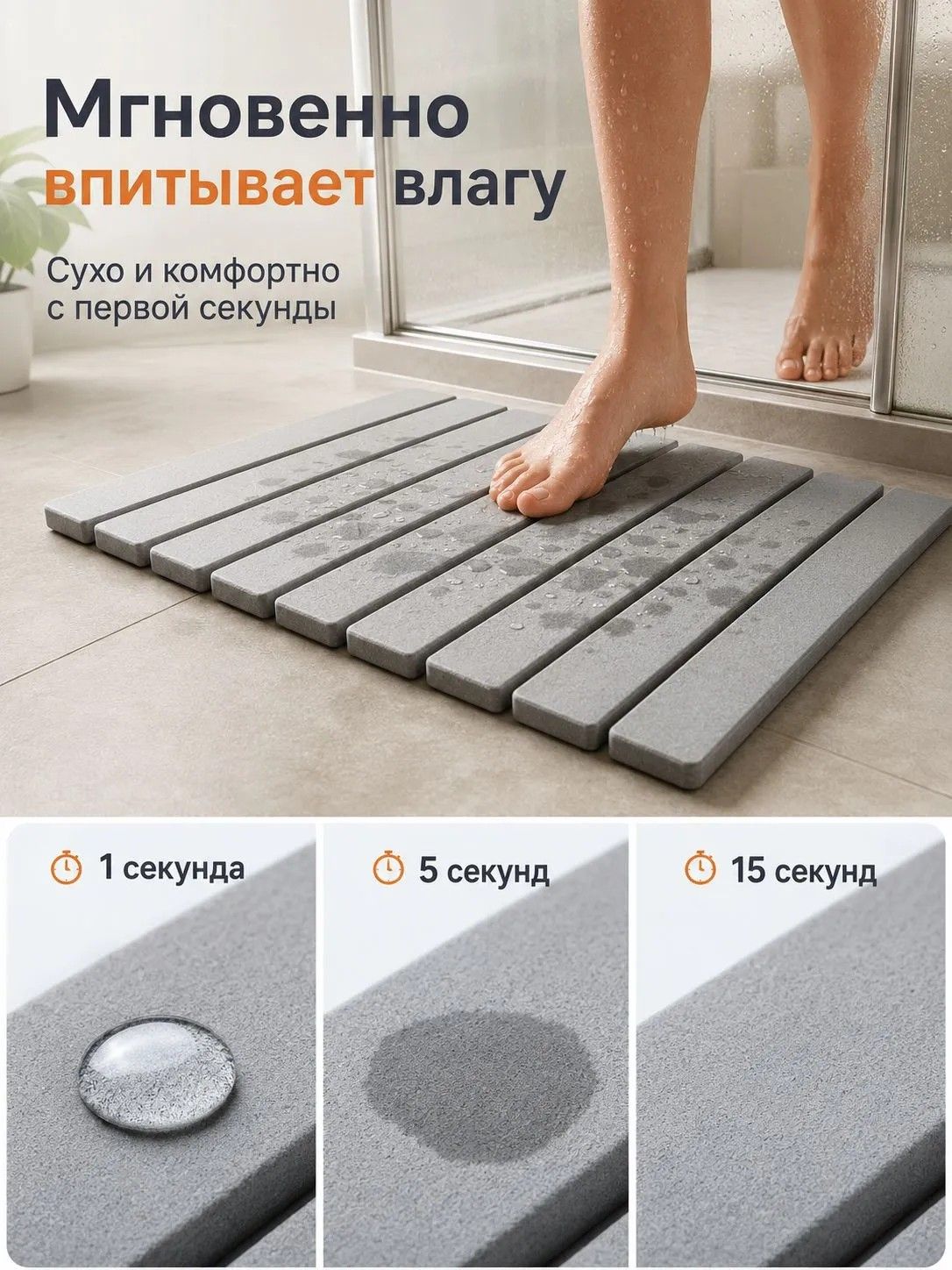 Коврик для ванной 30x40 см вертикальная полоска темно-серый