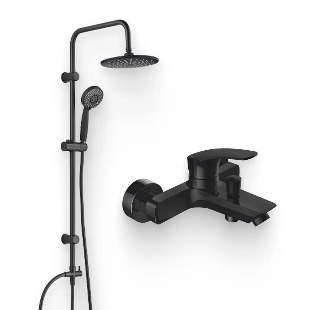 Душевой комплект Смеситель Aquanet Static AF330-20B, чёрный матовый / Стойка Passion AF300-70-R-B, чёрная матовая