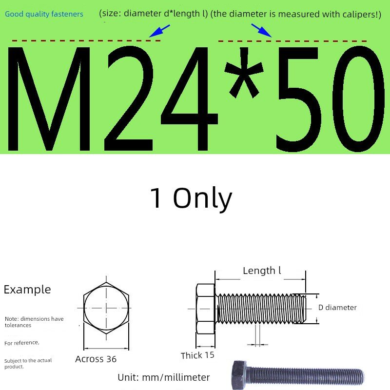 M24 x 50 мм Высокопрочный шестигранный болт с полной резьбой, класс 12.9