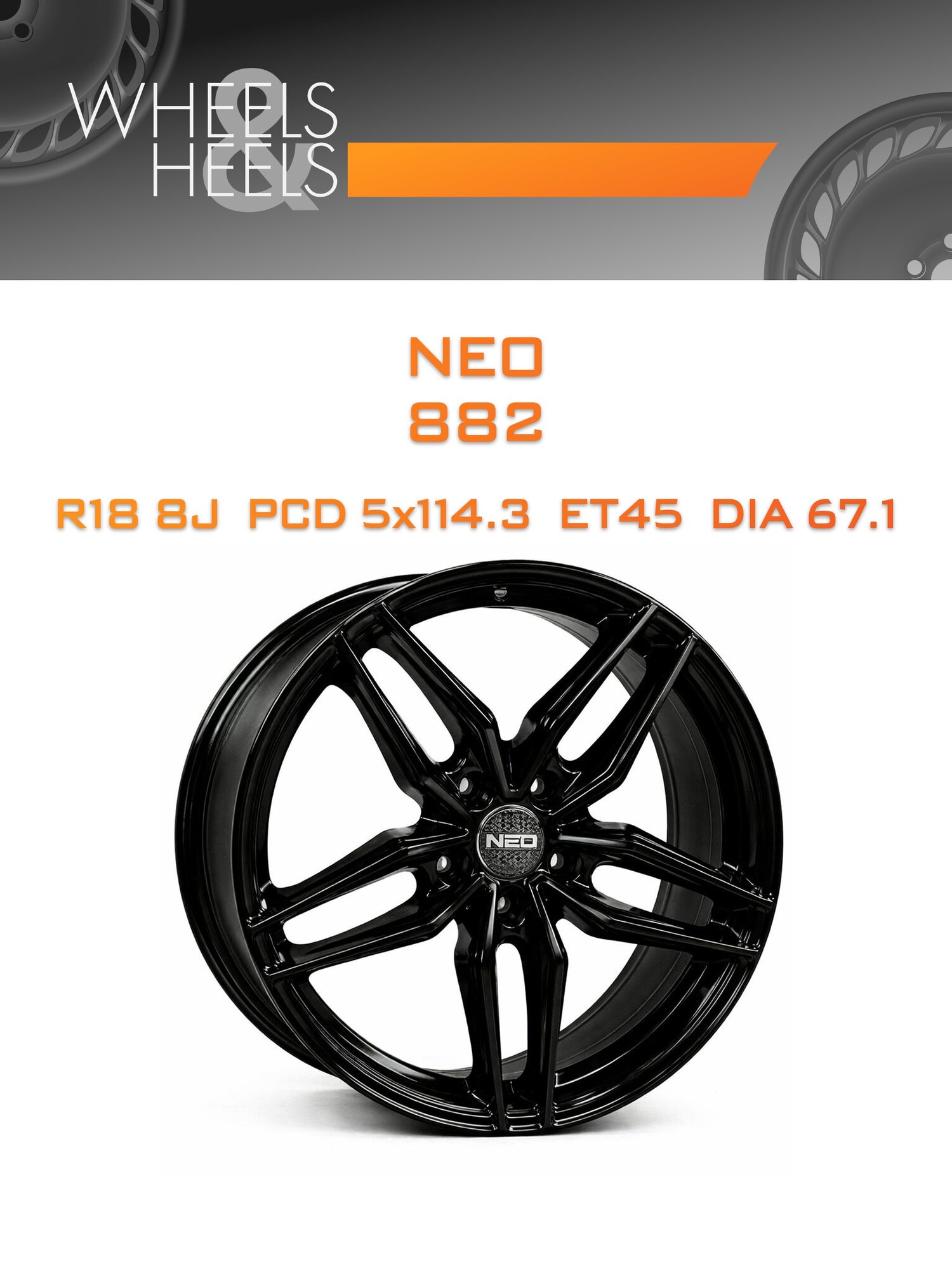 Диск автомобильный литой NEO 882 18x8 5x114.3 et45 dia67.1 Чёрный