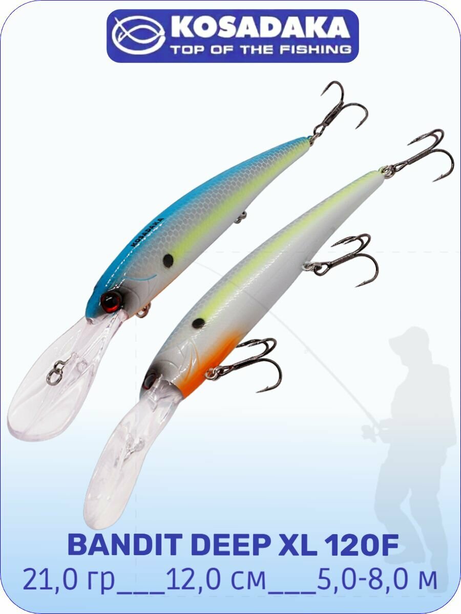 Воблер Kosadaka Bandit Deep XL 120F, плав, 120мм, 21г, 5-8м, цв. WBA