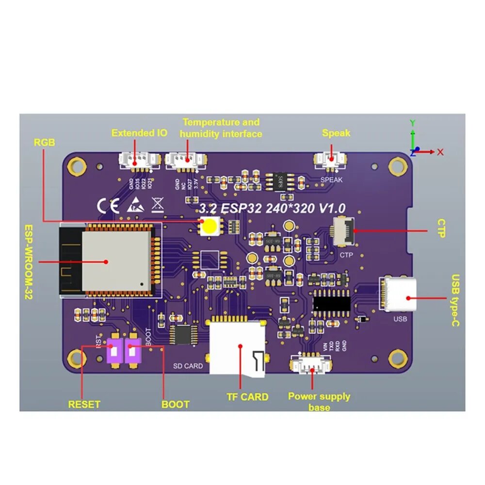 3,2-дюймовая резистивная плата разработки ESP32, интеллектуальный дисплей, WiFi, Bluetooth, микроконтроллер, TFT-модуль, сенсорный экран 240