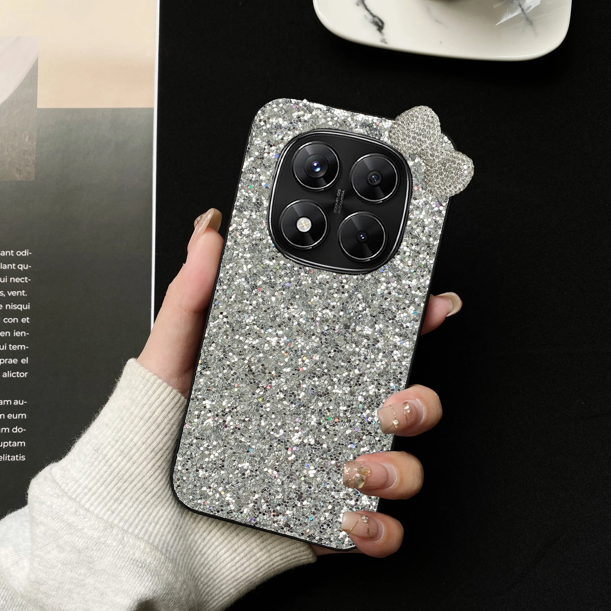 Блестящий Чехол Из Искусственной Кожи С Имитацией Страз Swarovski Серый, White, Redmi Note 15Pro 4G