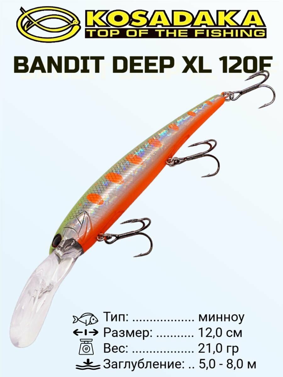 Воблер Kosadaka Bandit Deep XL 120F, плав, 120мм, 21г, 5-8м, цв. TX