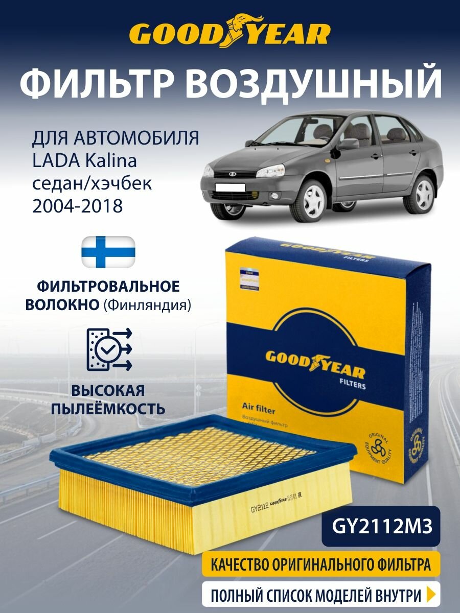 Воздушный фильтр автомобильный для Lada Kalina (Лада Калина 1.6 1.4 1 и 2 поколение) 2004-2018