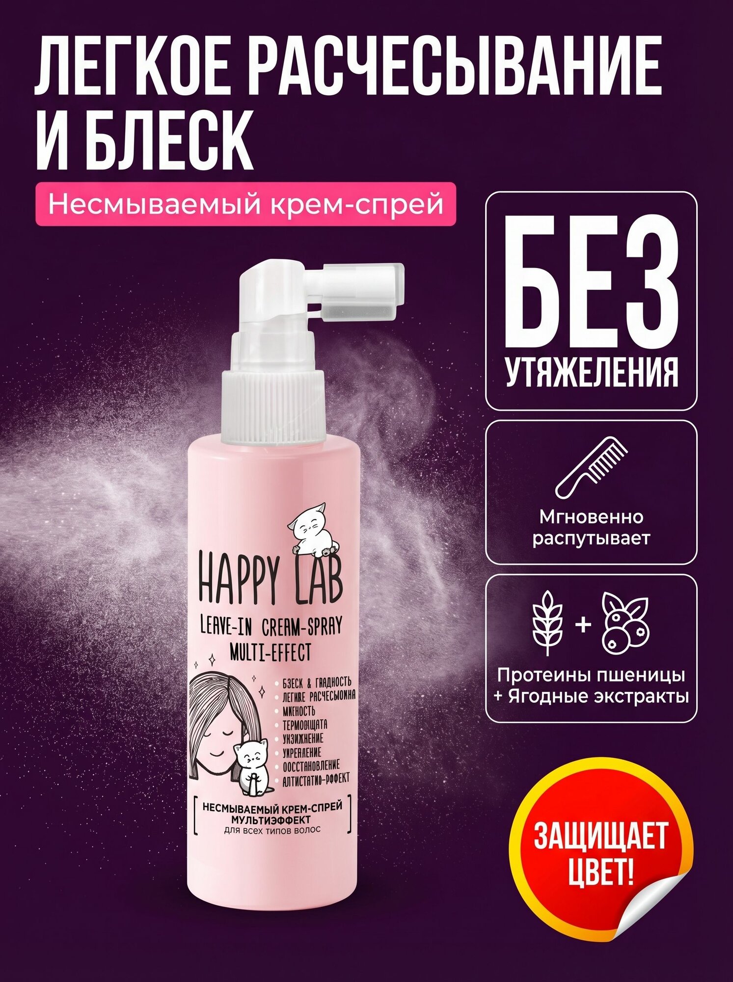 Happy Lab Несмываемый крем-спрей для волос / Leave-in Cream-Spray Multi-Effect, 200 мл