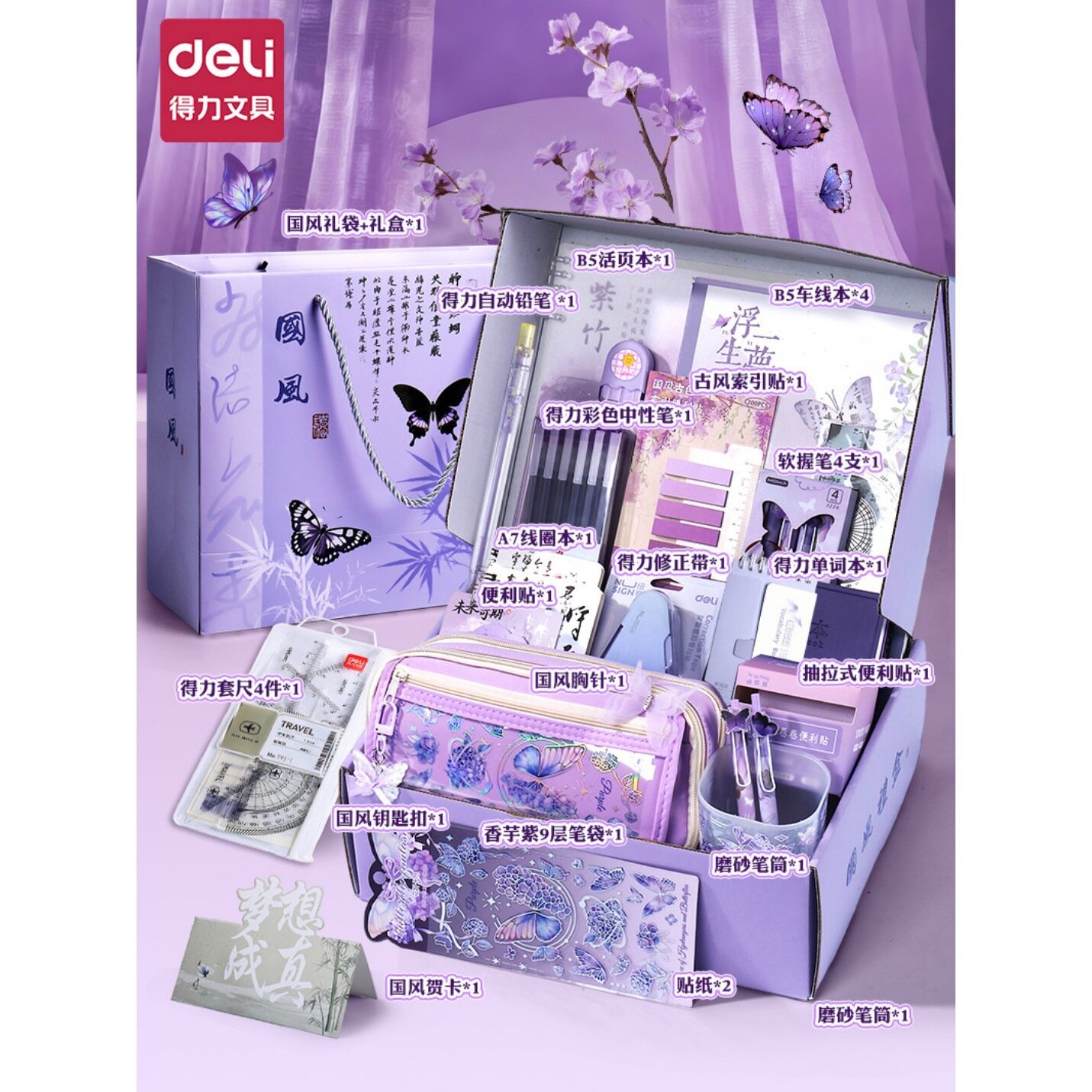 Delix «Fioletovyy Dostizheniye» Bazovyy Nabor shkolnykh prinyadlezhostey dlya 4-6 klassov - Ruchki, karandashi, bloknoty