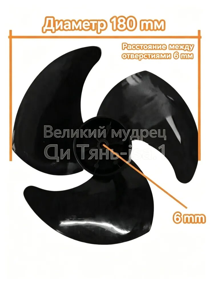 Лопасть циркуляционного вентилятора, белая, диаметр 180 мм, отверстие 6 мм.1 кусок