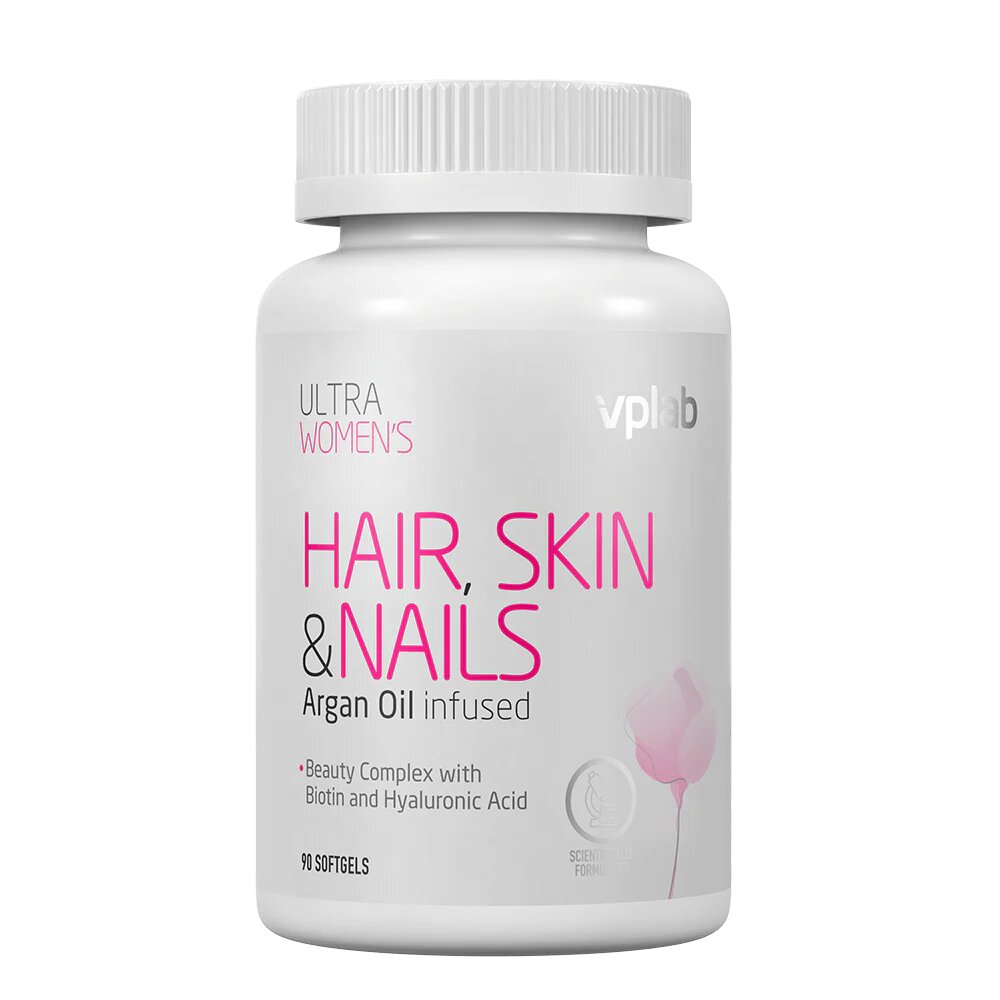 VPLAB Ultra Womens Hair Skin & Nails, витамины для женщин, биотин, гиалуроновая кислота, аргановое масло, 90 капсул