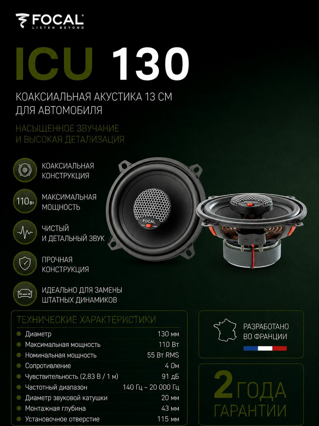 Автоакустика FOCAL Integration ICU130, 13 см, коаксиальная, 2 полосы