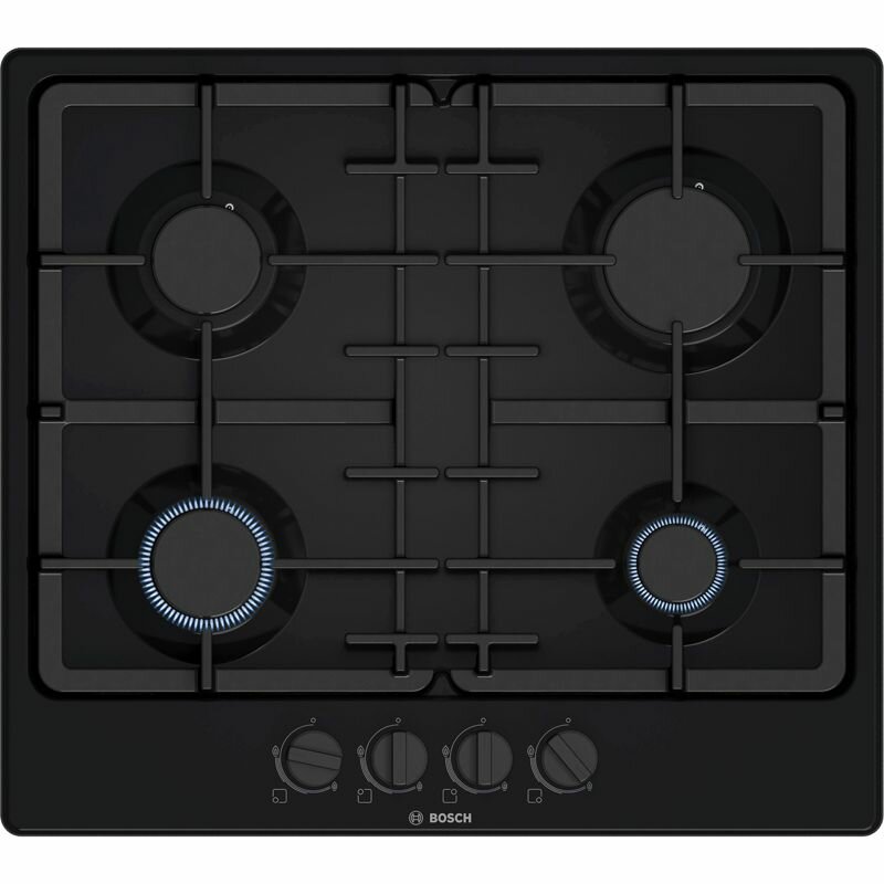Варочная панель газовая BOSCH Serie 4, 4 конфорки, газ-контроль, автоматический электроподжиг, цвет черный (PGP6B6K90R)