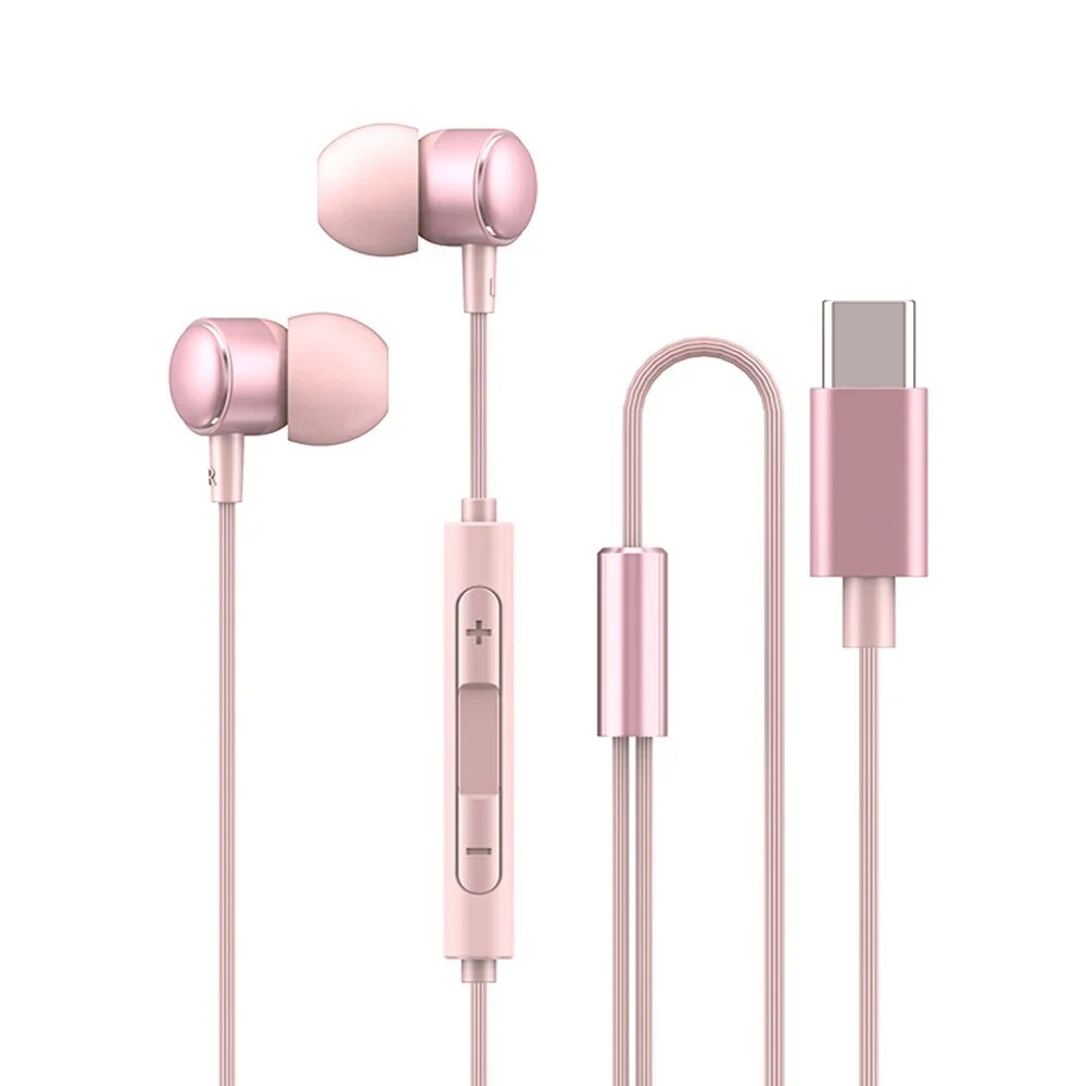 Проводные наушники Xiaomi Huawei Hi-Fi Metal для iPhone 15/16 Samsung Galaxy S25/S24/S23 Type-C Pink