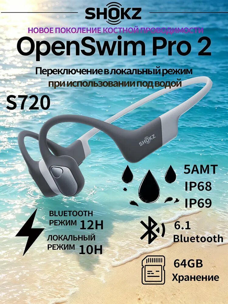 SHOKZ Наушники беспроводные с микрофоном, Bluetooth, серый