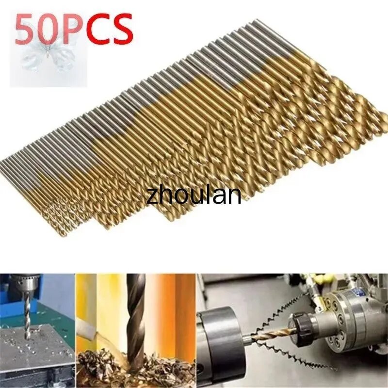 Набор из 50 сверл с титановым покрытием для сверления металла, дерева, алюминия