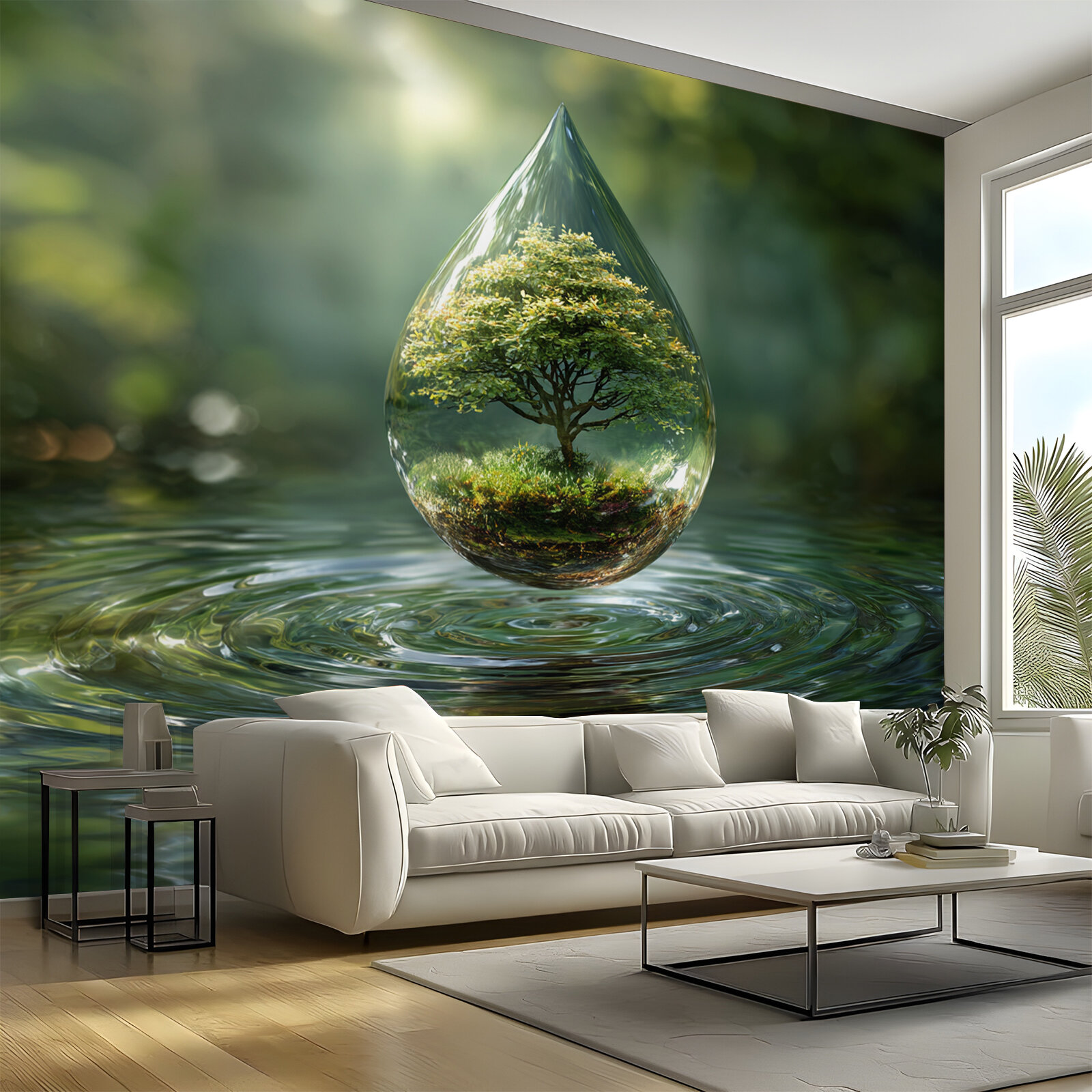 Капли Воды Большие фотообои 3D на холсте, Дерево самоклеящиеся Матовая фреска, влагостойкие 400х270CM