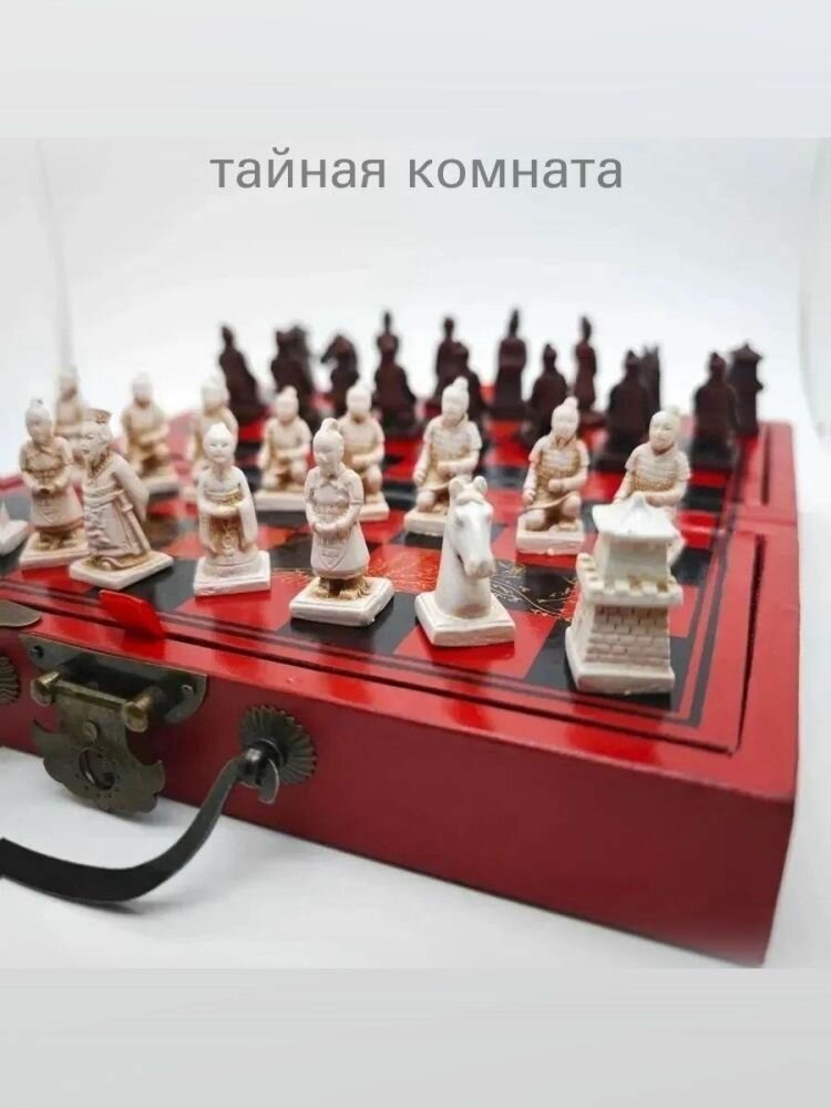 Антикварные международные терракотовые шахматы Деревянная складная шахматная доска терракотовые фигуры для коллекции