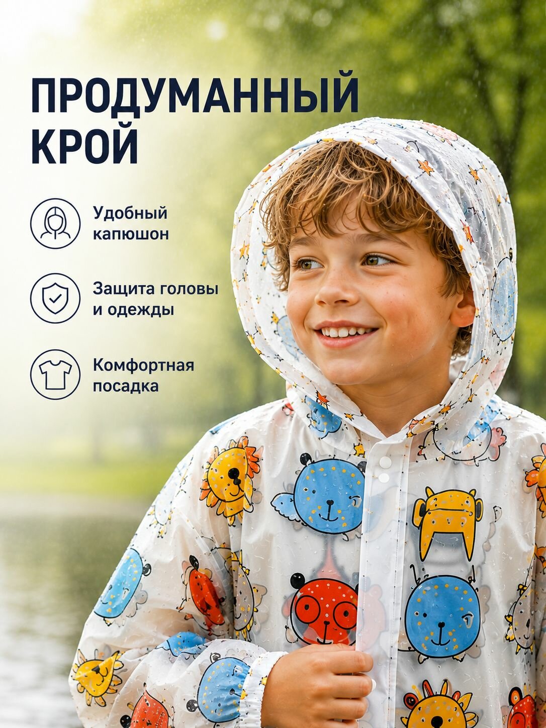 Плащ-дождевик МалиКоль, размер 125-155, белый — фото 1