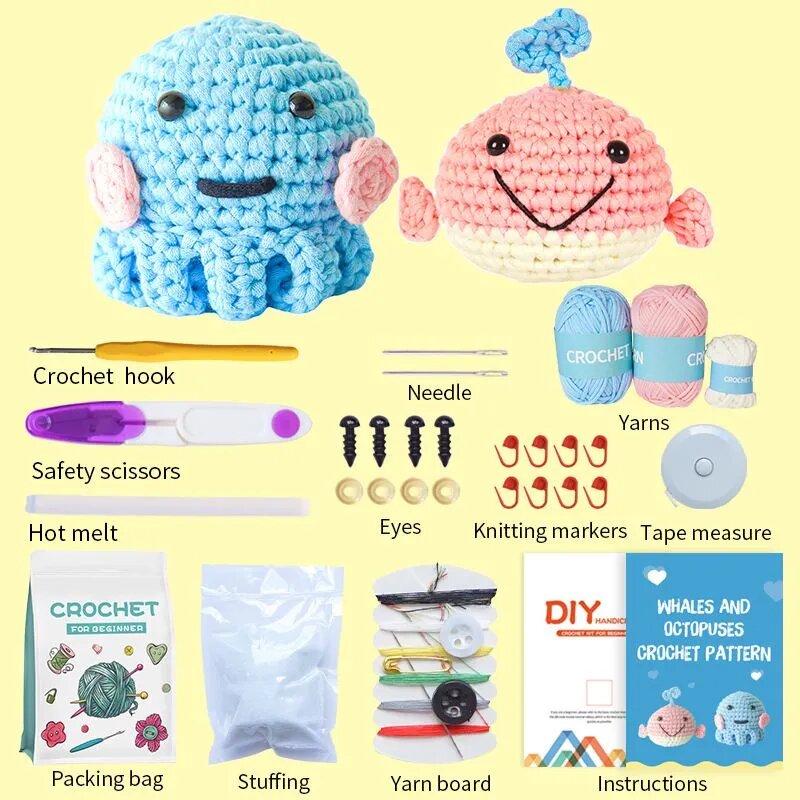 Набор DIY для вязания игрушки крючком, полный комплект для начинающих, материалы для создания милой игрушки, отличный подарок