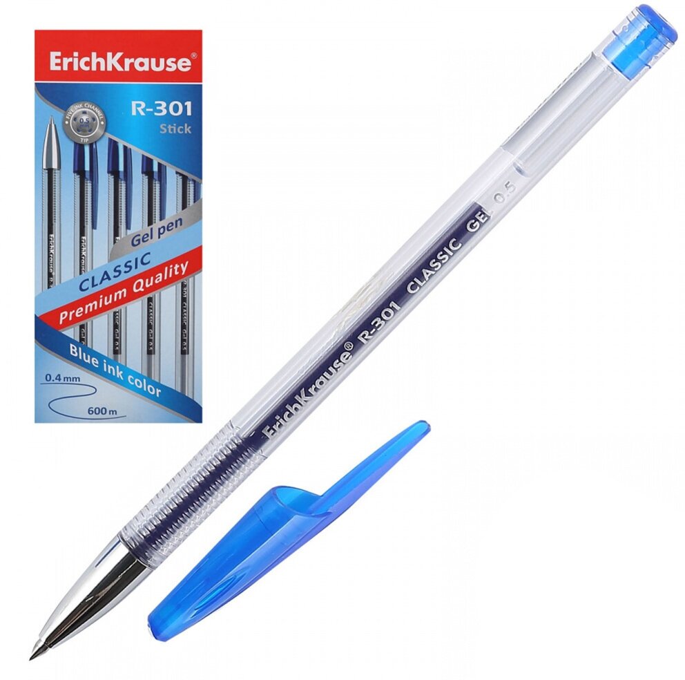 Ручка гелевая, пишущий узел 0,5 мм, цвет чернил синий Classic Gel Stick R-301 Erich Krause 53346