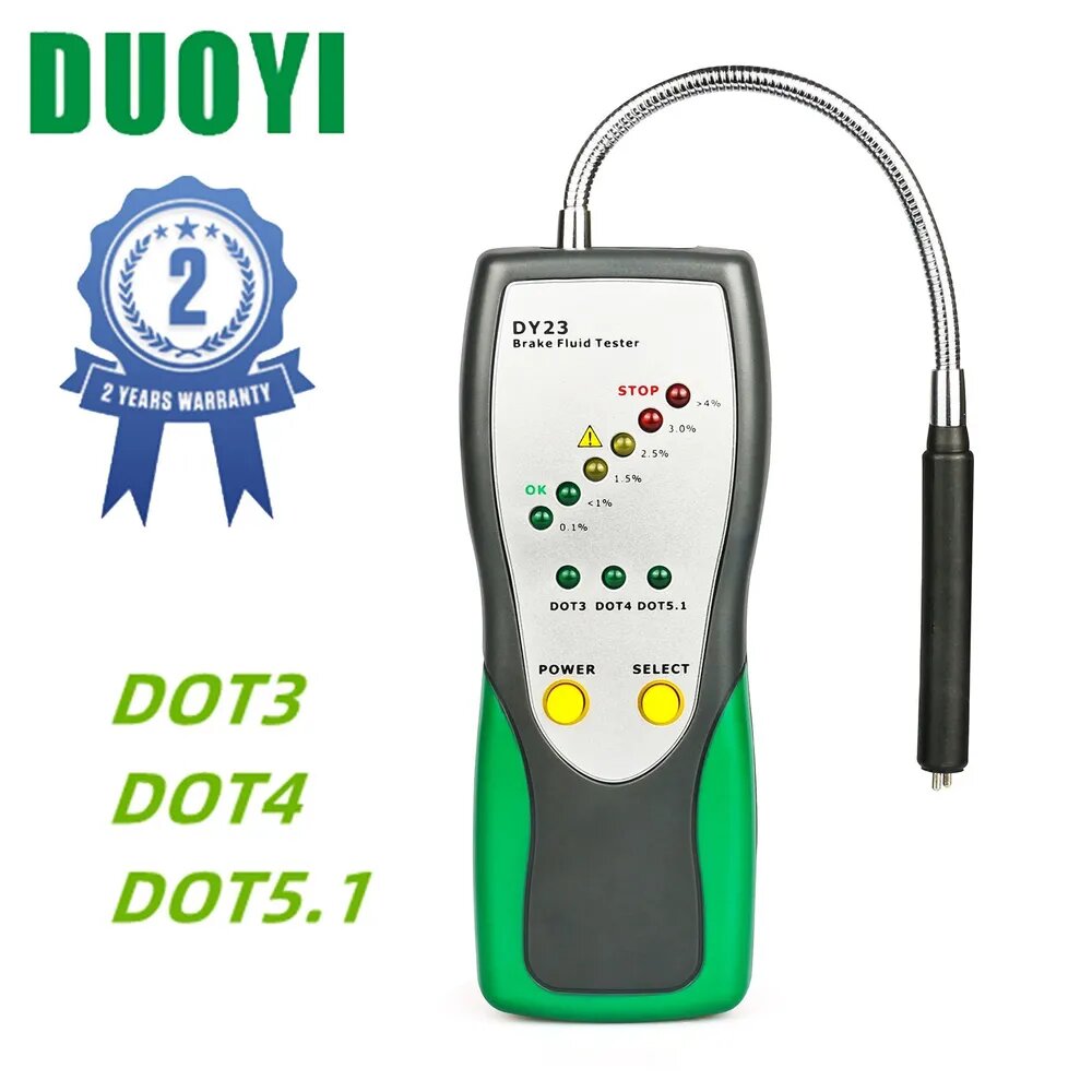 Детектор тормозной жидкости DUOYI DY23 для проверки содержания воды в автомобильных тормозных жидкостях, с высокочувствительным датчиком, 9-цветным светодиодным индикатором и зондом 250 мм