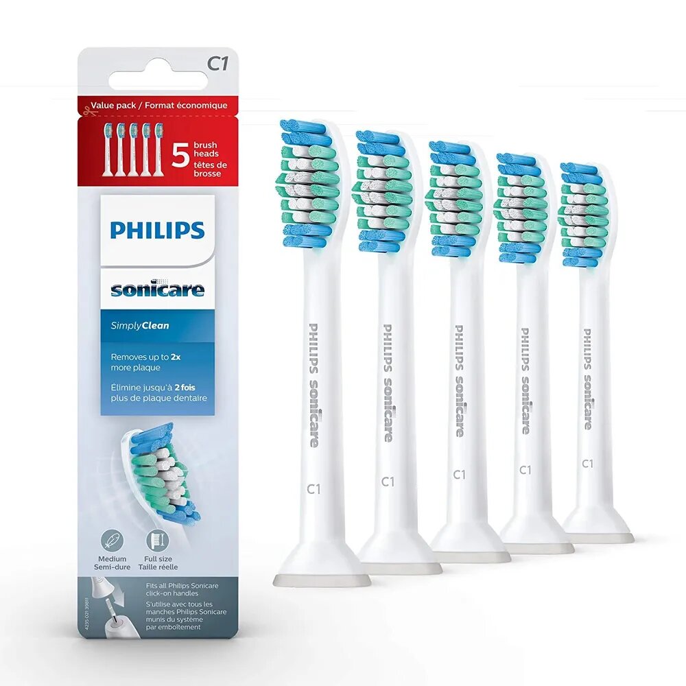 Philips Sonicare HX6015/03 Насадки для зубных щеток Simply Clean, 5 порций