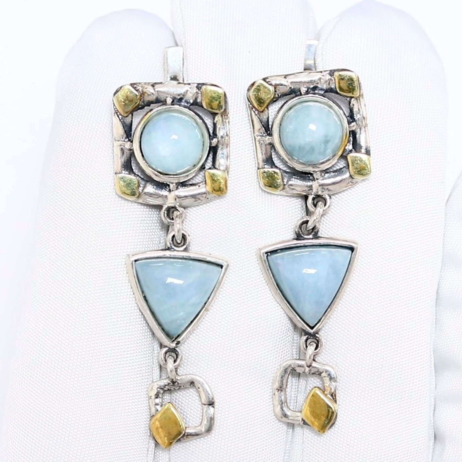 Серьги, серебро, 925 проба, золочение, аквамарин