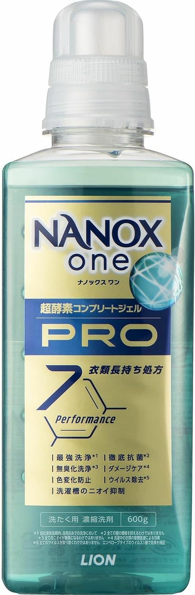 LION Гель для стирки NANOX one Pro 7 Perfomance Концентрат 7 эффектов, аромат свежести 600 гр, бут