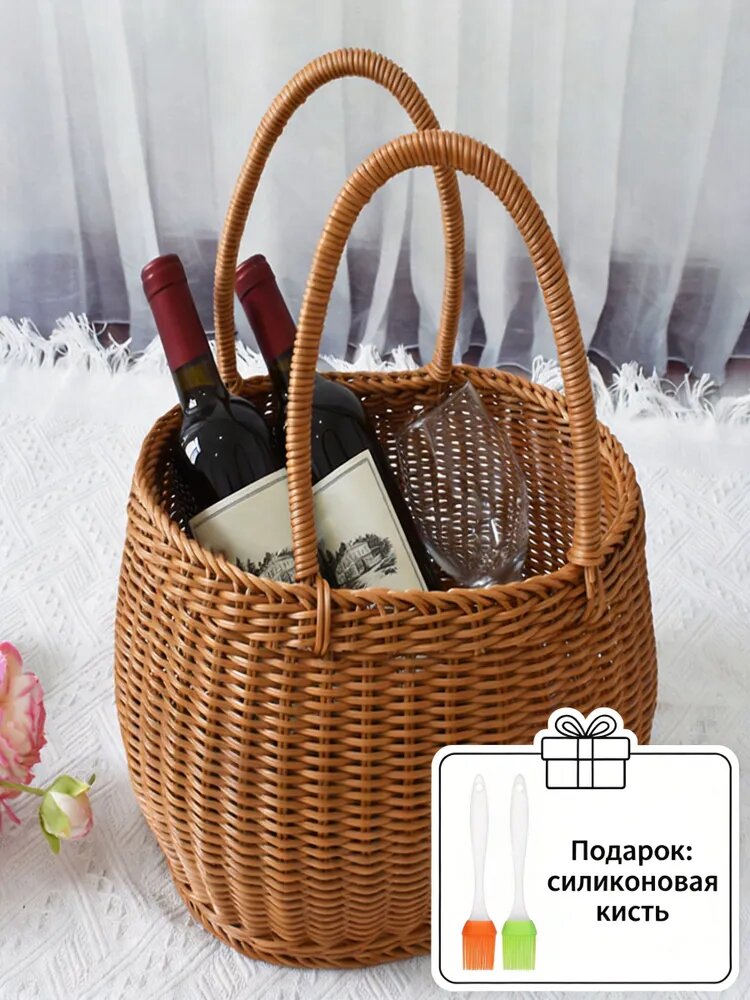 Корзина для хранения длина 34.00 см, ширина 26.00 см, высота 19.00 см, пластик, светло-коричневый