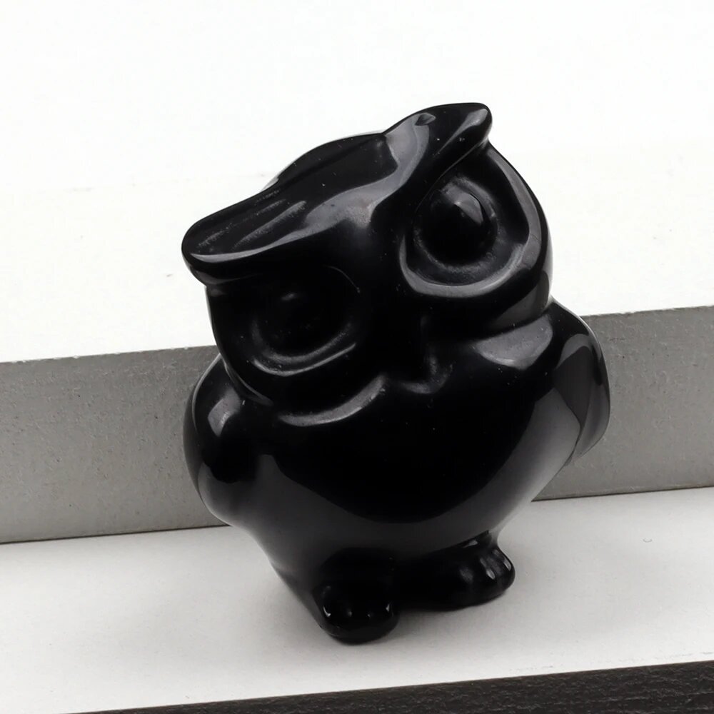 Фигурка совы из нефрита с аметистом Черный, obsidian